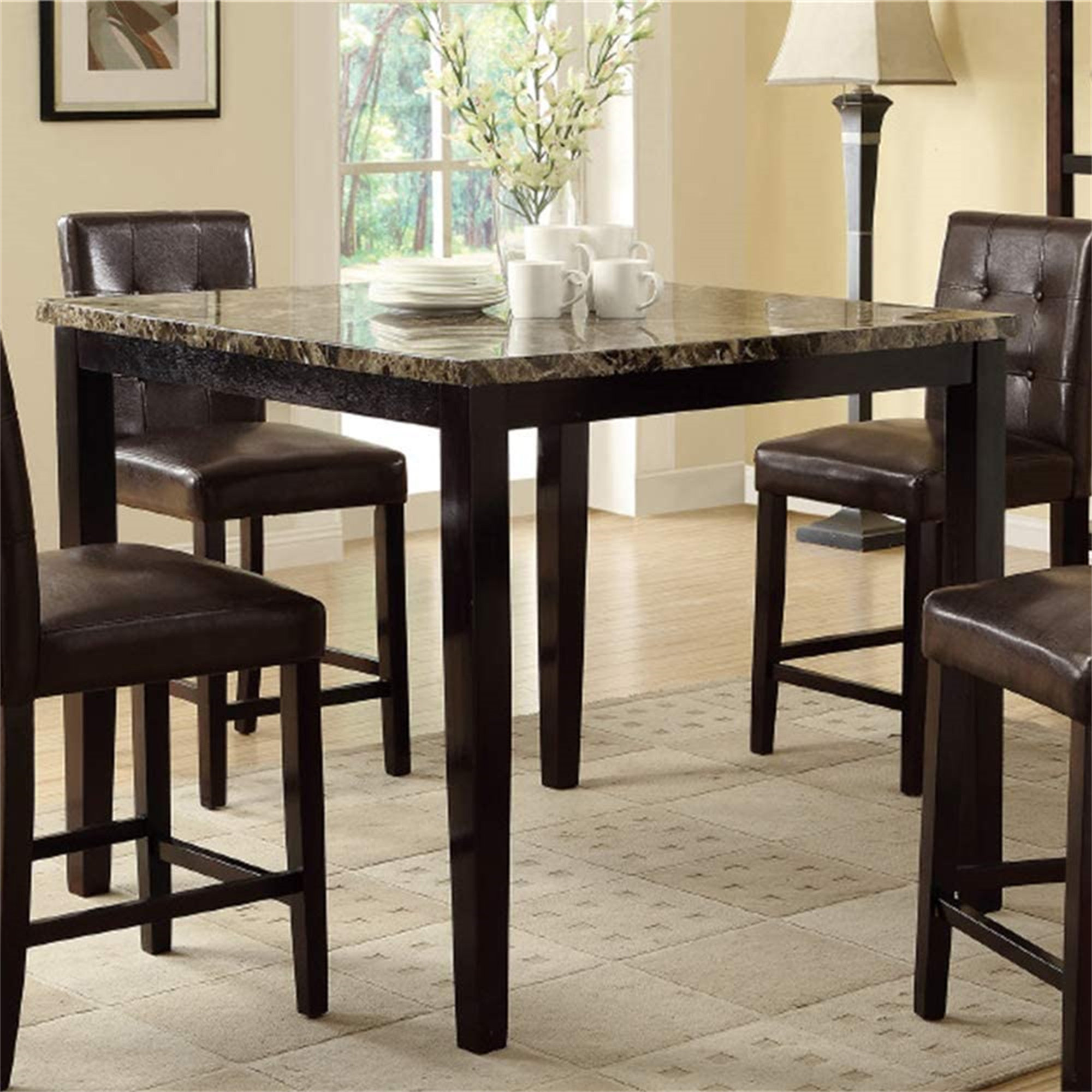 Mercer41 Dining Table Faux Marble Top Birch Veneer Mdf Dining Room Furniture 1Pc Table Faux ...